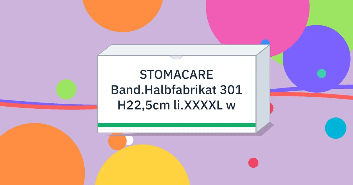 Symbolbild: Packung mit der Aufschrift STOMACARE Band.Halbfabrikat 301 H22,5cm li.XXXXL w (PZN 06432002) – Verfügbarkeit und Bezug in Apotheken in Frankfurt am Main