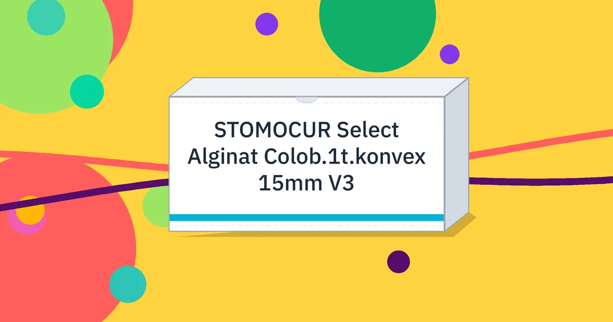 Symbolbild: Packung mit der Aufschrift STOMOCUR Select Alginat Colob.1t.konvex 15mm V3 (PZN 18192431) – Verfügbarkeit und Bezug in Apotheken in Frankfurt am Main
