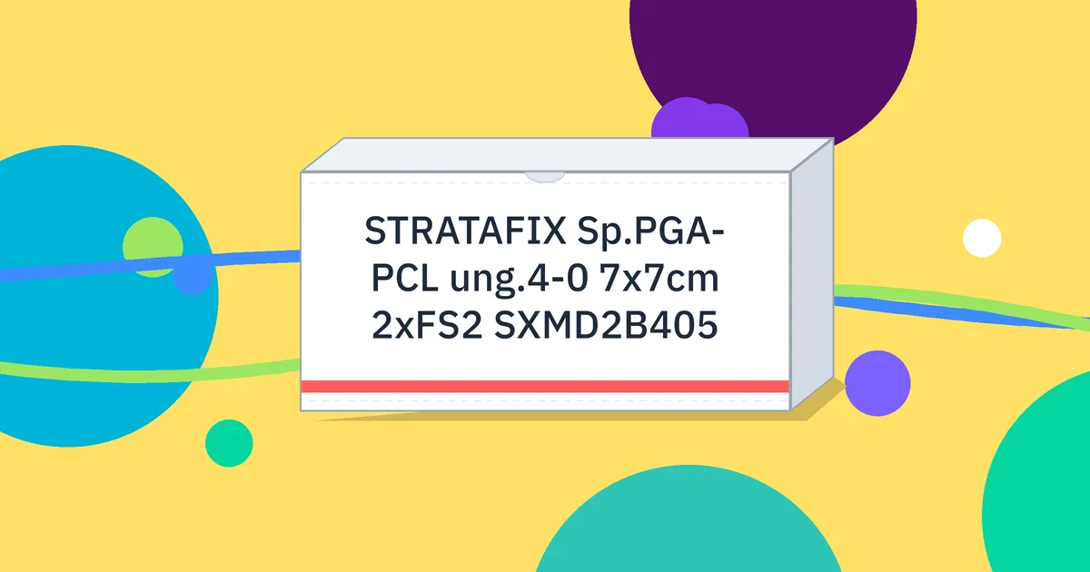 Symbolbild: Packung mit der Aufschrift STRATAFIX Sp.PGA-PCL ung.4-0 7x7cm 2xFS2 SXMD2B405 (PZN 20924255) – Verfügbarkeit und Bezug in Apotheken in Frankfurt am Main