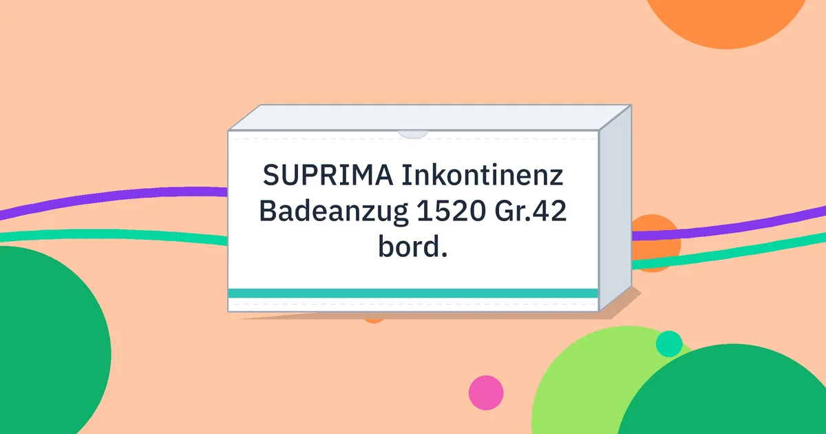 Symbolbild: Packung mit der Aufschrift SUPRIMA Inkontinenz Badeanzug 1520 Gr.42 bord. (PZN 04376386) – Verfügbarkeit und Bezug in Apotheken in Frankfurt am Main