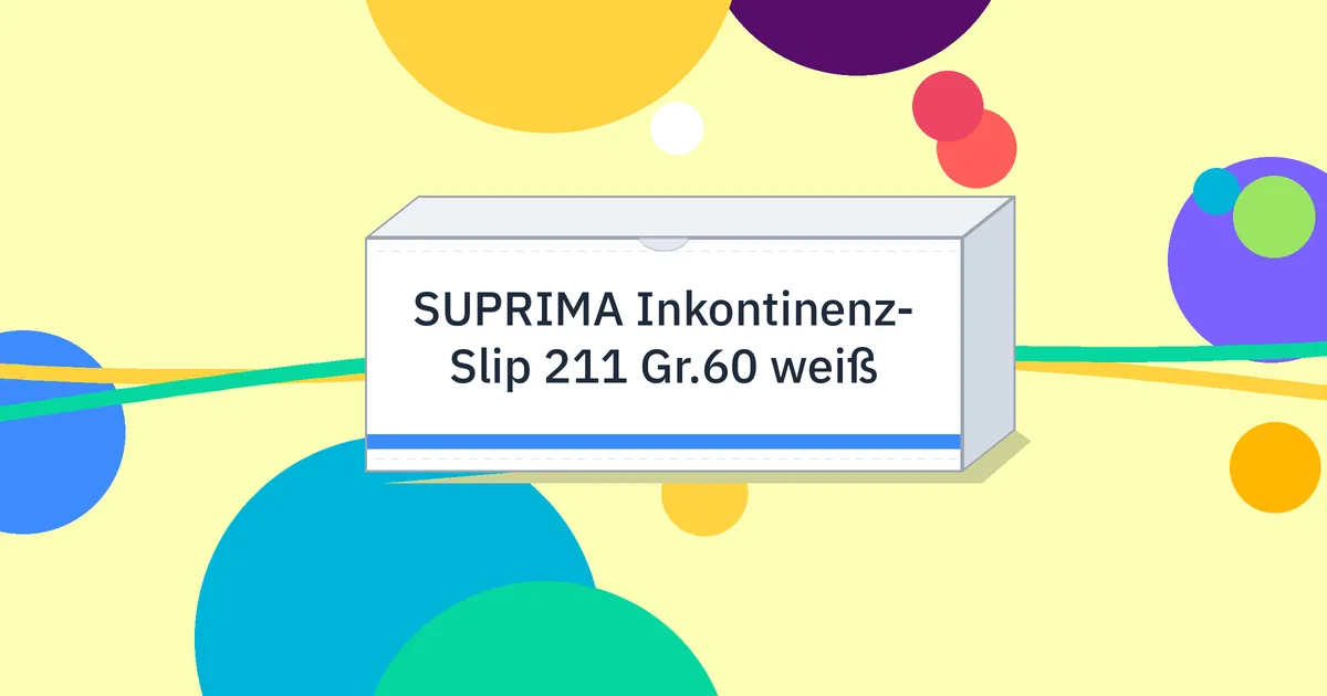 Symbolbild: Packung mit der Aufschrift SUPRIMA Inkontinenz-Slip 211 Gr.60 weiß (PZN 00710486) – Verfügbarkeit und Bezug in Apotheken in Frankfurt am Main