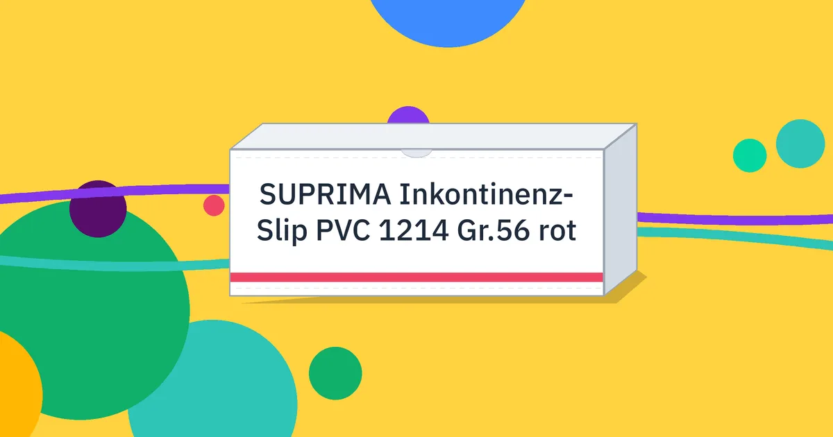 Symbolbild: Packung mit der Aufschrift SUPRIMA Inkontinenz-Slip PVC 1214 Gr.56 rot (PZN 03847949) – Verfügbarkeit und Bezug in Apotheken in Frankfurt am Main
