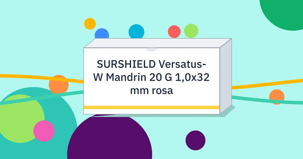 Symbolbild: Packung mit der Aufschrift SURSHIELD Versatus-W Mandrin 20 G 1,0x32 mm rosa (PZN 15739550) – Verfügbarkeit und Bezug in Apotheken in Frankfurt am Main