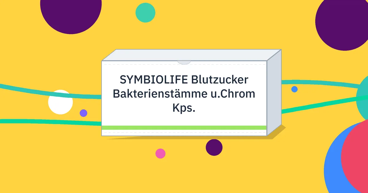 Symbolbild: Packung mit der Aufschrift SYMBIOLIFE Blutzucker Bakterienstämme u.Chrom Kps. (PZN 18196854) – Verfügbarkeit und Bezug in Apotheken in Frankfurt am Main