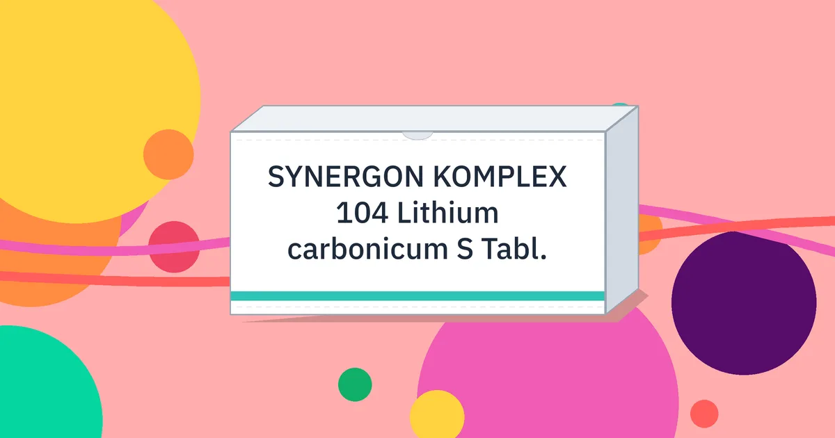 Symbolbild: Packung mit der Aufschrift SYNERGON KOMPLEX 104 Lithium carbonicum S Tabl. (PZN 03634165) – Verfügbarkeit und Bezug in Apotheken in Frankfurt am Main