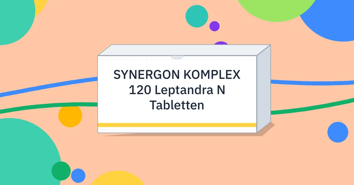 Symbolbild: Packung mit der Aufschrift SYNERGON KOMPLEX 120 Leptandra N Tabletten (PZN 03634260) – Verfügbarkeit und Bezug in Apotheken in Frankfurt am Main