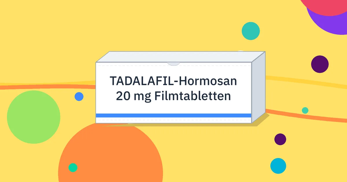 Symbolbild: Packung mit der Aufschrift TADALAFIL-Hormosan 20 mg Filmtabletten (PZN 13569954) – Verfügbarkeit und Bezug in Apotheken in Frankfurt am Main