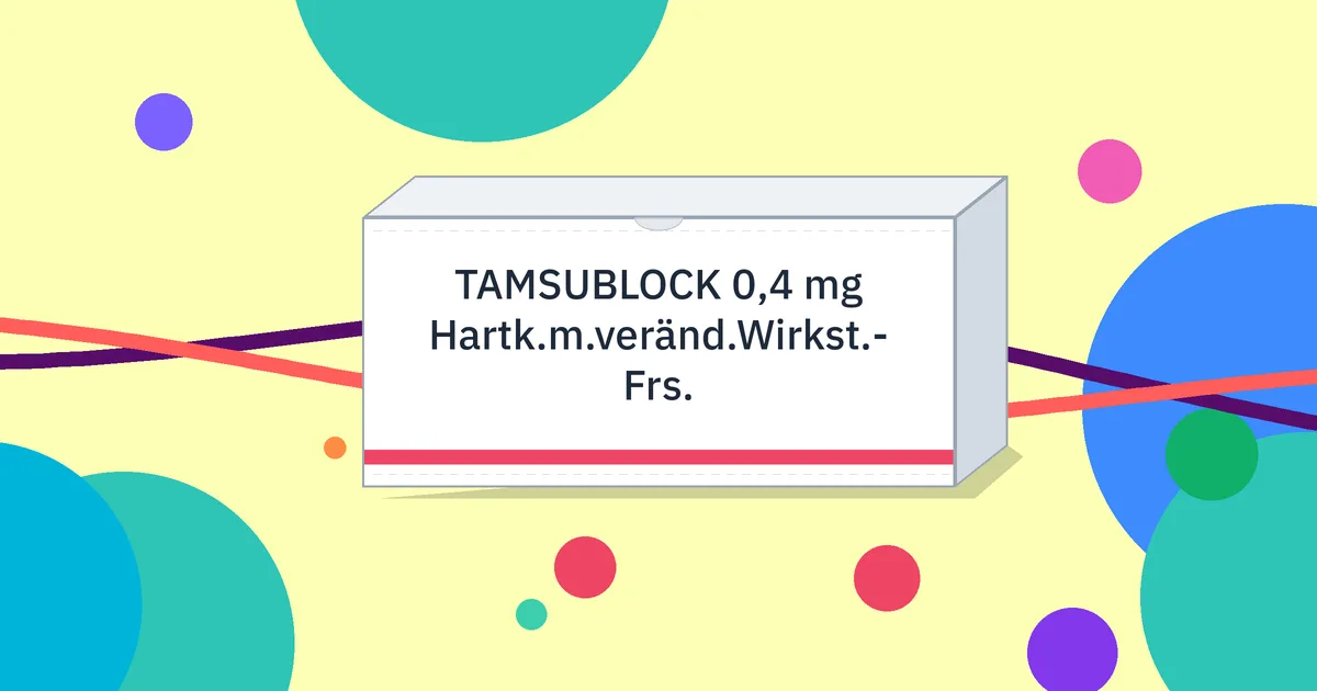 Symbolbild: Packung mit der Aufschrift TAMSUBLOCK 0,4 mg Hartk.m.veränd.Wirkst.-Frs. (PZN 01807880) – Verfügbarkeit und Bezug in Apotheken in Frankfurt am Main
