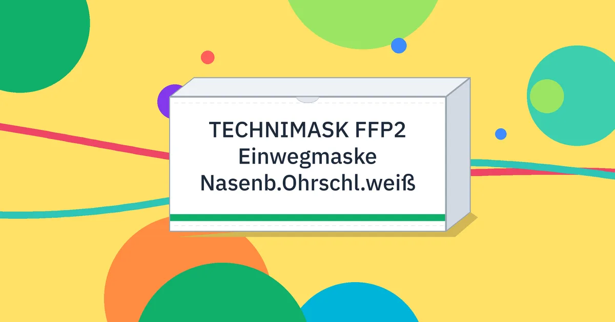 Symbolbild: Packung mit der Aufschrift TECHNIMASK FFP2 Einwegmaske Nasenb.Ohrschl.weiß (PZN 16879170) – Verfügbarkeit und Bezug in Apotheken in Frankfurt am Main