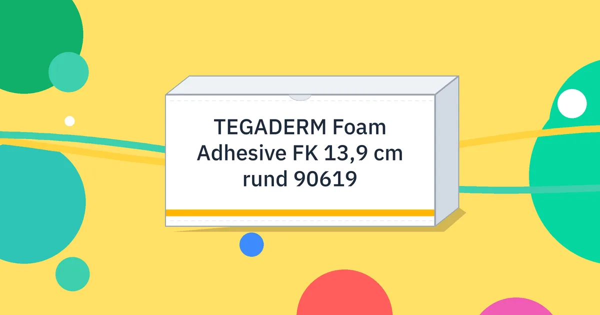 Symbolbild: Packung mit der Aufschrift TEGADERM Foam Adhesive FK 13,9 cm rund 90619 (PZN 06917343) – Verfügbarkeit und Bezug in Apotheken in Frankfurt am Main