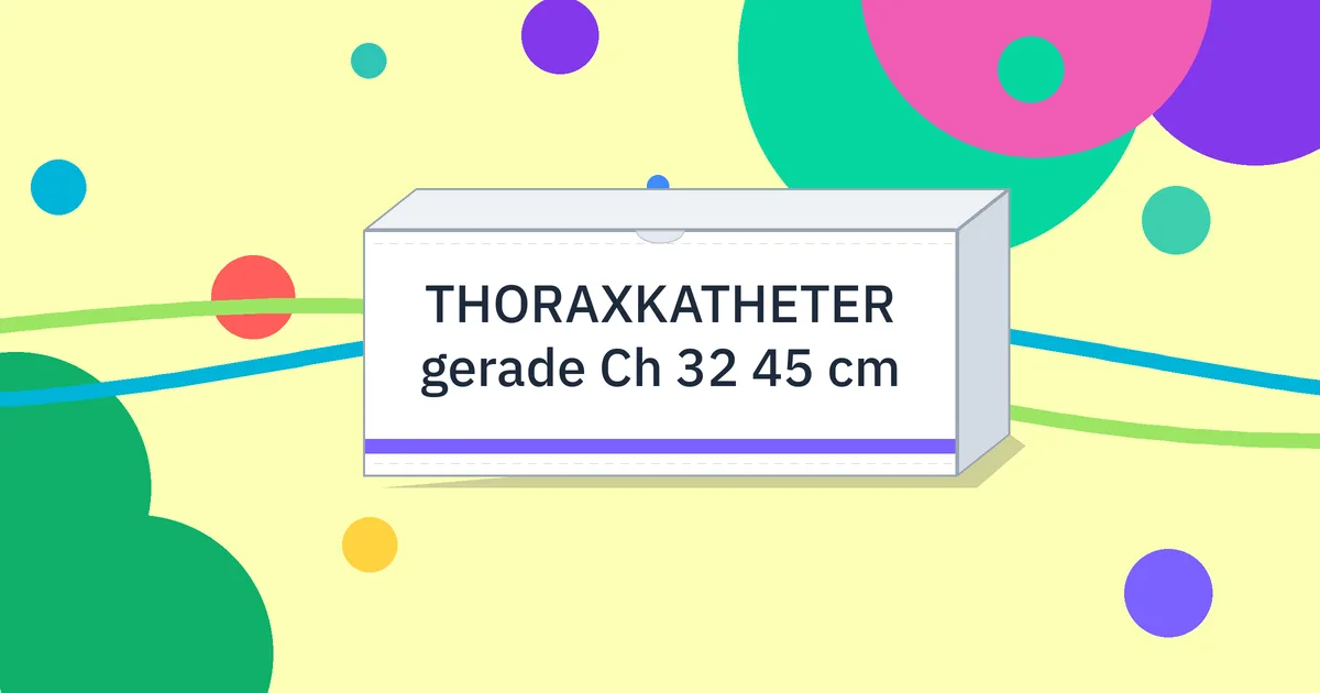 Symbolbild: Packung mit der Aufschrift THORAXKATHETER gerade Ch 32 45 cm (PZN 10033816) – Verfügbarkeit und Bezug in Apotheken in Frankfurt am Main