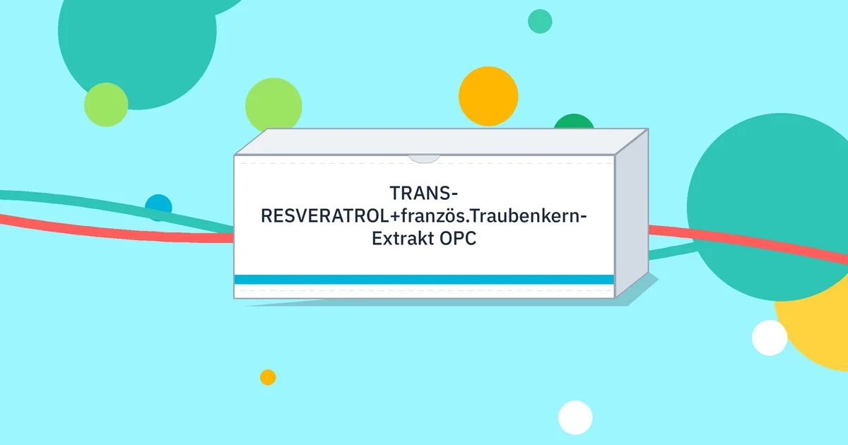 Symbolbild: Packung mit der Aufschrift TRANS-RESVERATROL+französ.Traubenkern-Extrakt OPC (PZN 19826286) – Verfügbarkeit und Bezug in Apotheken in Frankfurt am Main