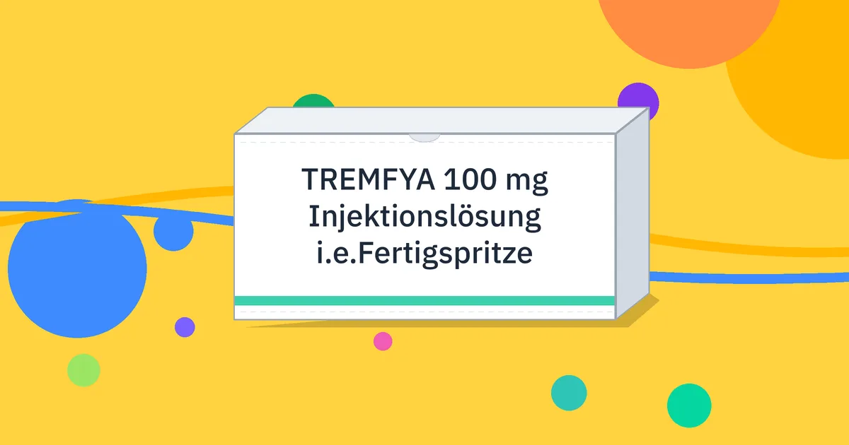 Symbolbild: Packung mit der Aufschrift TREMFYA 100 mg Injektionslösung i.e.Fertigspritze (PZN 15395435) – Verfügbarkeit und Bezug in Apotheken in Frankfurt am Main