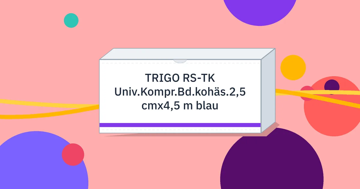 Symbolbild: Packung mit der Aufschrift TRIGO RS-TK Univ.Kompr.Bd.kohäs.2,5 cmx4,5 m blau (PZN 20342731) – Verfügbarkeit und Bezug in Apotheken in Frankfurt am Main