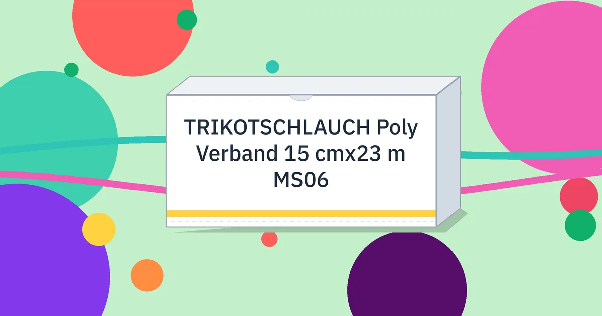 Symbolbild: Packung mit der Aufschrift TRIKOTSCHLAUCH Poly Verband 15 cmx23 m MS06 (PZN 03888457) – Verfügbarkeit und Bezug in Apotheken in Frankfurt am Main