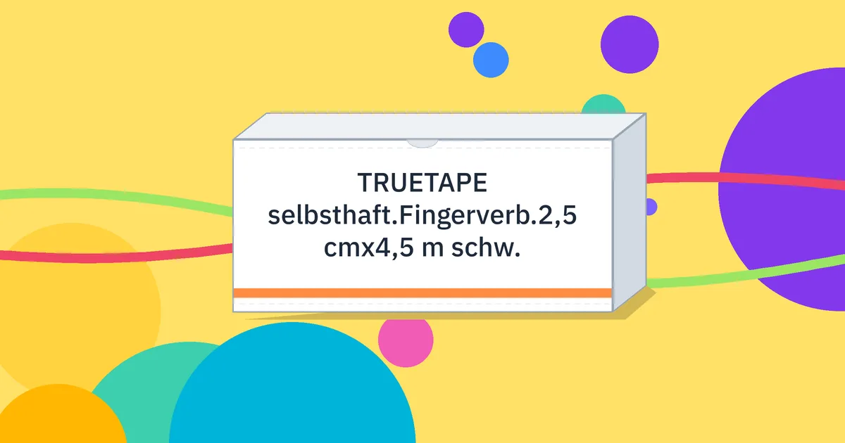 Symbolbild: Packung mit der Aufschrift TRUETAPE selbsthaft.Fingerverb.2,5 cmx4,5 m schw. (PZN 18249444) – Verfügbarkeit und Bezug in Apotheken in Frankfurt am Main