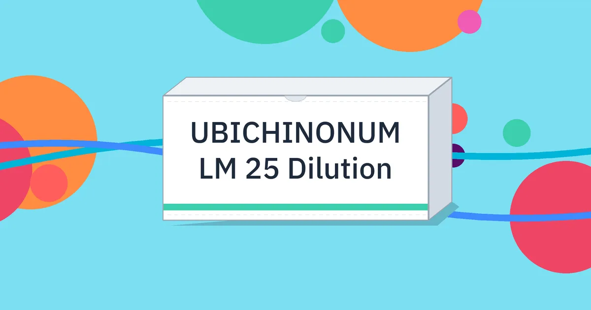Symbolbild: Packung mit der Aufschrift UBICHINONUM LM 25 Dilution (PZN 13254966) – Verfügbarkeit und Bezug in Apotheken in Frankfurt am Main