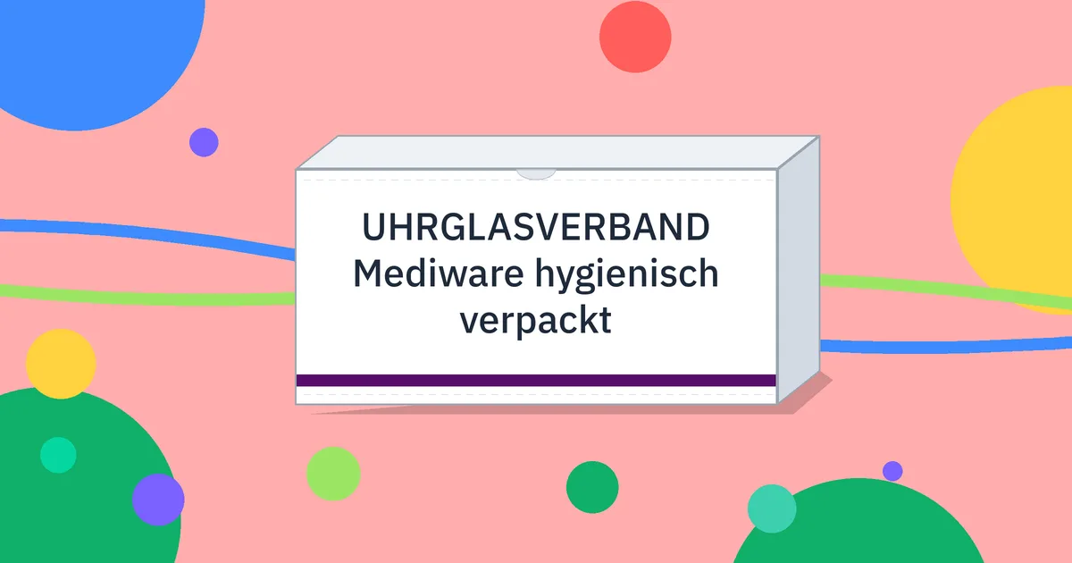 Symbolbild: Packung mit der Aufschrift UHRGLASVERBAND Mediware hygienisch verpackt (PZN 18831055) – Verfügbarkeit und Bezug in Apotheken in Frankfurt am Main