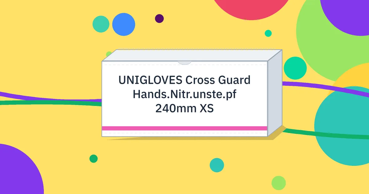 Symbolbild: Packung mit der Aufschrift UNIGLOVES Cross Guard Hands.Nitr.unste.pf 240mm XS (PZN 19343429) – Verfügbarkeit und Bezug in Apotheken in Frankfurt am Main