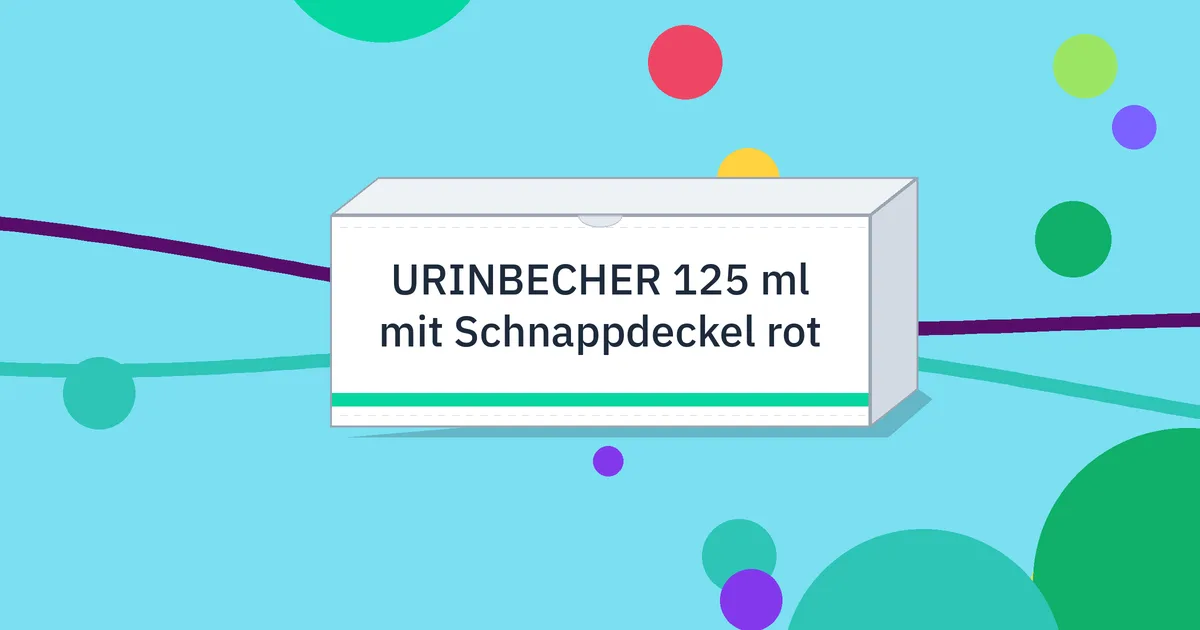 Symbolbild: Packung mit der Aufschrift URINBECHER 125 ml mit Schnappdeckel rot (PZN 18398204) – Verfügbarkeit und Bezug in Apotheken in Frankfurt am Main