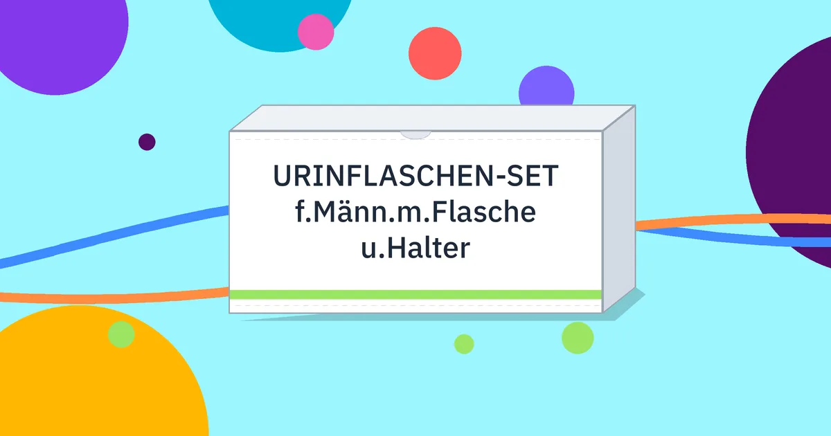Symbolbild: Packung mit der Aufschrift URINFLASCHEN-SET f.Männ.m.Flasche u.Halter (PZN 07367979) – Verfügbarkeit und Bezug in Apotheken in Frankfurt am Main