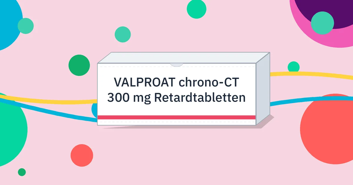 Symbolbild: Packung mit der Aufschrift VALPROAT chrono-CT 300 mg Retardtabletten (PZN 01065527) – Verfügbarkeit und Bezug in Apotheken in Frankfurt am Main