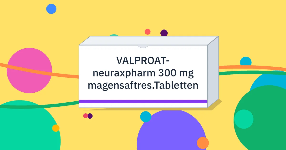 Symbolbild: Packung mit der Aufschrift VALPROAT-neuraxpharm 300 mg magensaftres.Tabletten (PZN 01400492) – Verfügbarkeit und Bezug in Apotheken in Frankfurt am Main