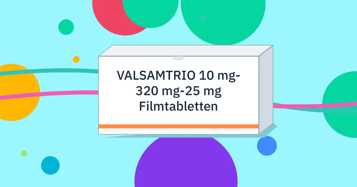 Symbolbild: Packung mit der Aufschrift VALSAMTRIO 10 mg-320 mg-25 mg Filmtabletten (PZN 18768049) – Verfügbarkeit und Bezug in Apotheken in Frankfurt am Main