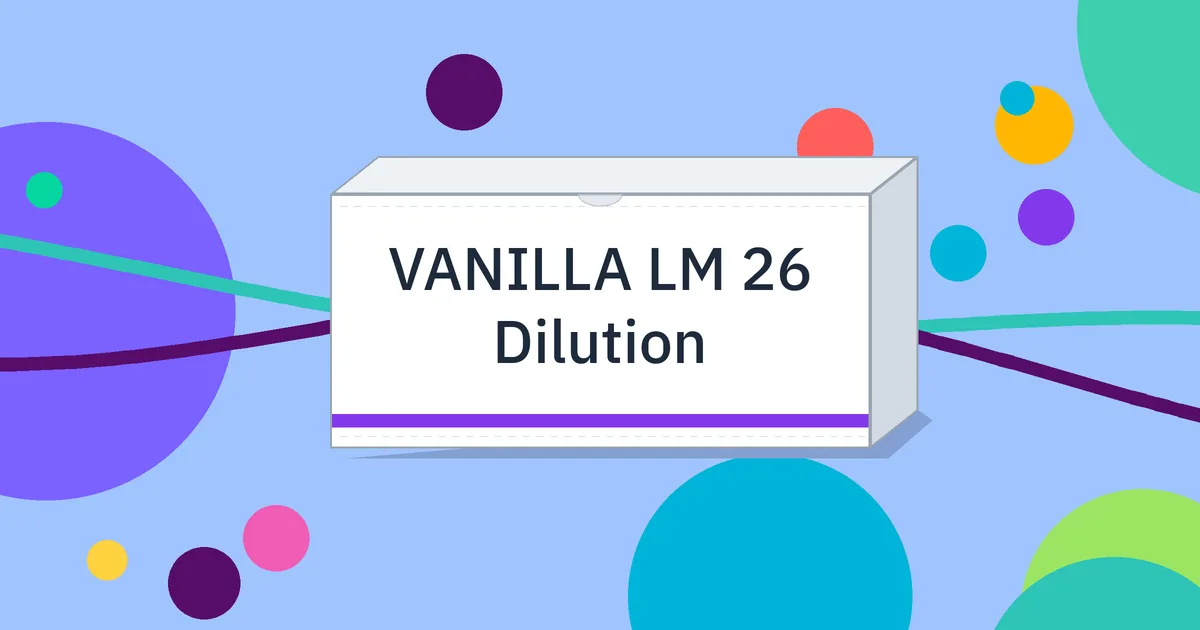 Symbolbild: Packung mit der Aufschrift VANILLA LM 26 Dilution (PZN 13263899) – Verfügbarkeit und Bezug in Apotheken in Frankfurt am Main