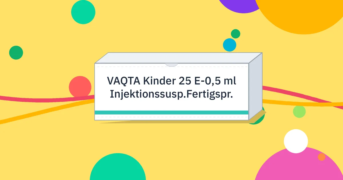 Symbolbild: Packung mit der Aufschrift VAQTA Kinder 25 E-0,5 ml Injektionssusp.Fertigspr. (PZN 04397773) – Verfügbarkeit und Bezug in Apotheken in Frankfurt am Main