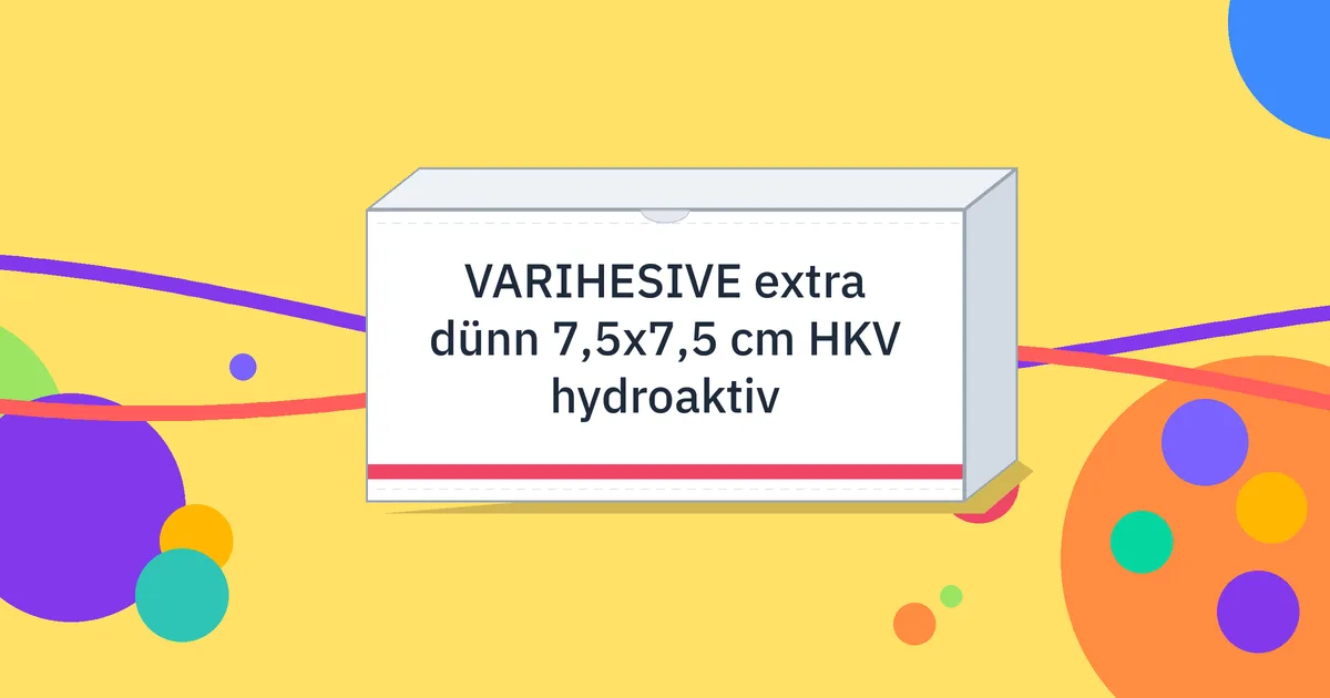 Symbolbild: Packung mit der Aufschrift VARIHESIVE extra dünn 7,5x7,5 cm HKV hydroaktiv (PZN 13846253) – Verfügbarkeit und Bezug in Apotheken in Frankfurt am Main