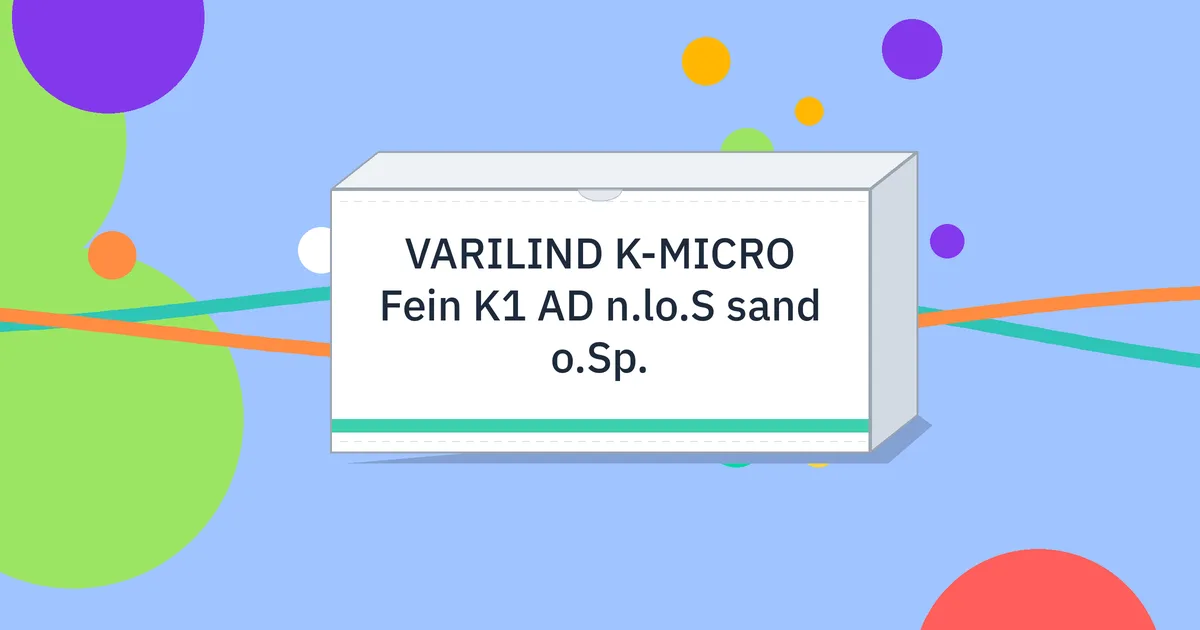 Symbolbild: Packung mit der Aufschrift VARILIND K-MICRO Fein K1 AD n.lo.S sand o.Sp. (PZN 20557199) – Verfügbarkeit und Bezug in Apotheken in Frankfurt am Main