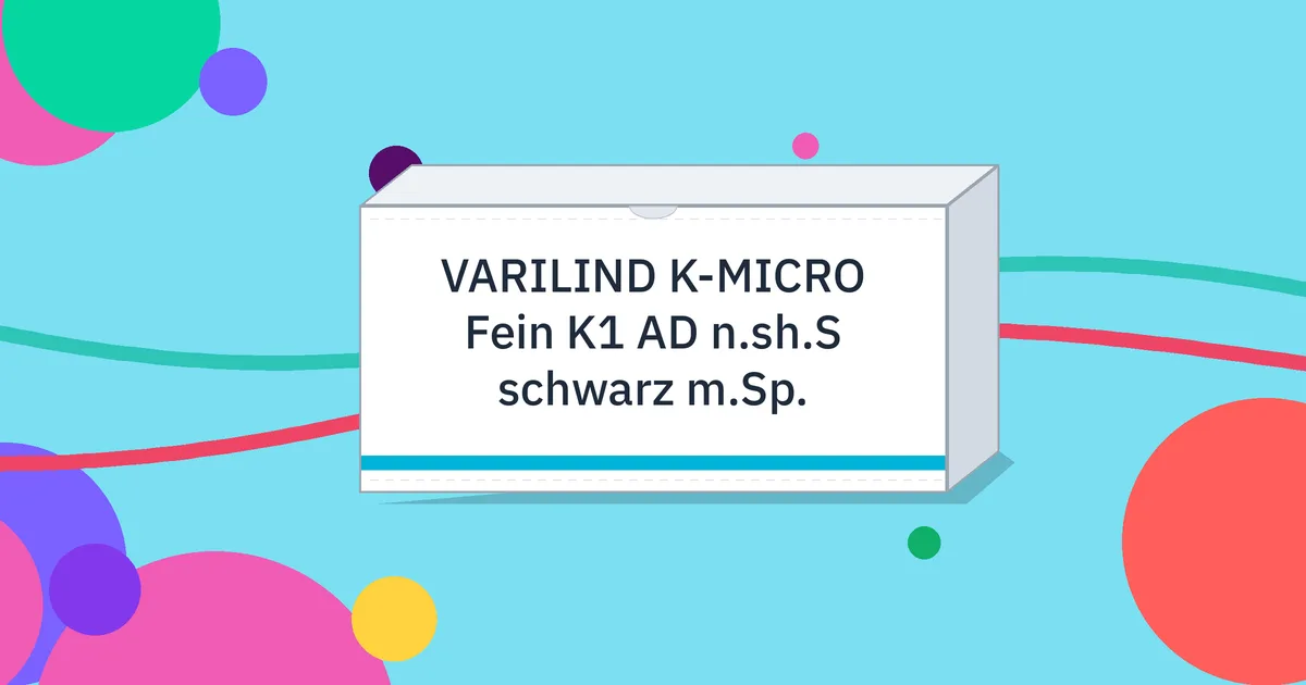 Symbolbild: Packung mit der Aufschrift VARILIND K-MICRO Fein K1 AD n.sh.S schwarz m.Sp. (PZN 20557710) – Verfügbarkeit und Bezug in Apotheken in Frankfurt am Main