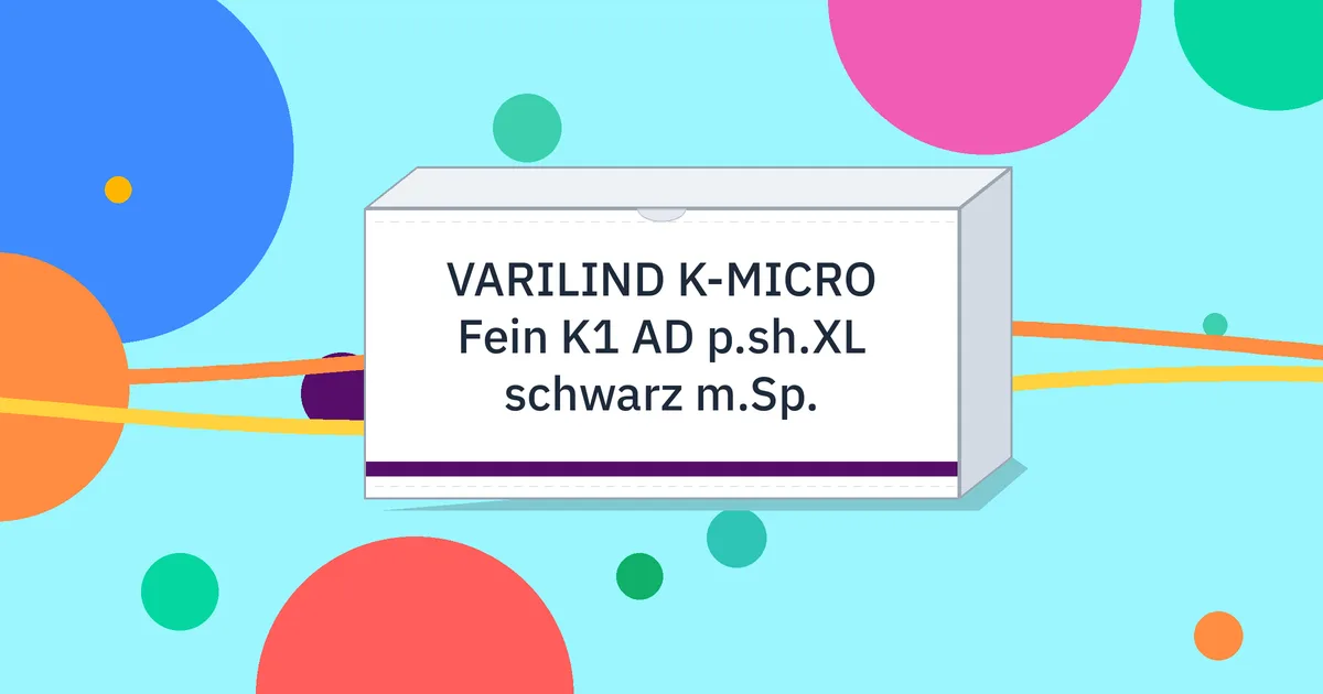 Symbolbild: Packung mit der Aufschrift VARILIND K-MICRO Fein K1 AD p.sh.XL schwarz m.Sp. (PZN 20557845) – Verfügbarkeit und Bezug in Apotheken in Frankfurt am Main