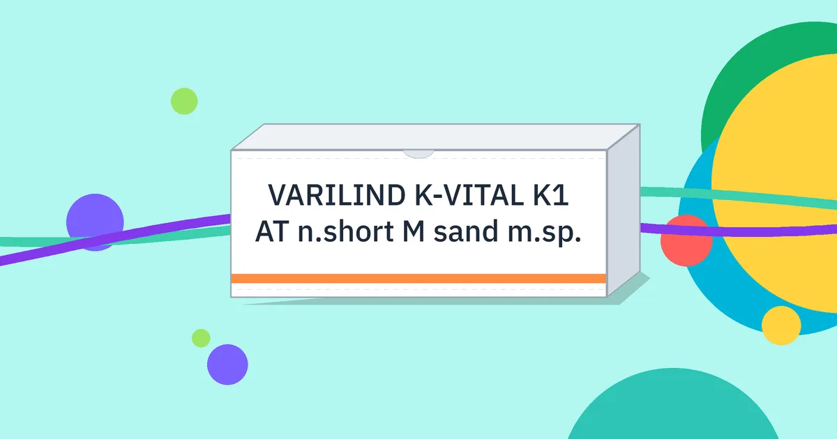 Symbolbild: Packung mit der Aufschrift VARILIND K-VITAL K1 AT n.short M sand m.sp. (PZN 20559666) – Verfügbarkeit und Bezug in Apotheken in Frankfurt am Main