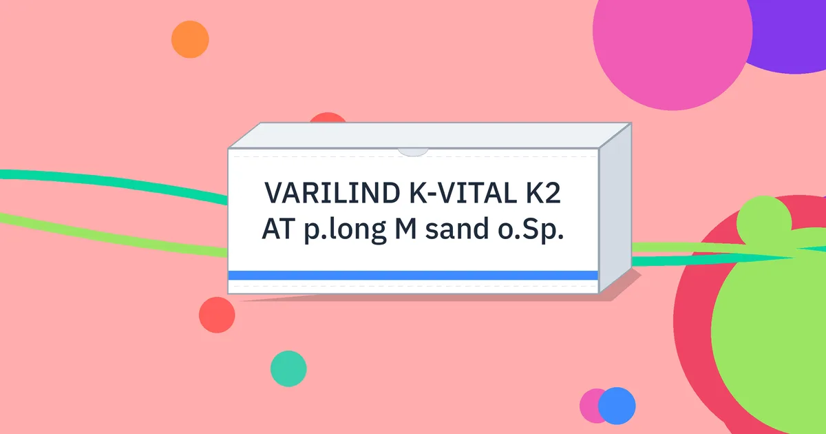 Symbolbild: Packung mit der Aufschrift VARILIND K-VITAL K2 AT p.long M sand o.Sp. (PZN 20561456) – Verfügbarkeit und Bezug in Apotheken in Frankfurt am Main