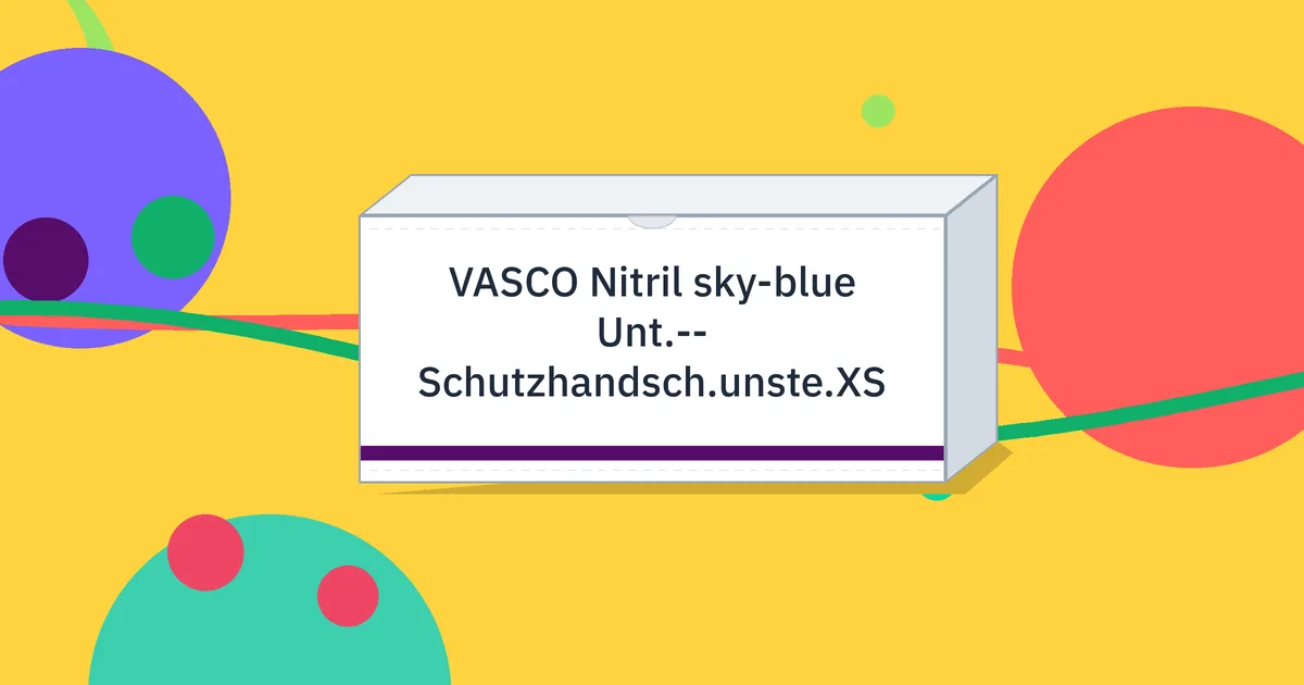 Symbolbild: Packung mit der Aufschrift VASCO Nitril sky-blue Unt.--Schutzhandsch.unste.XS (PZN 18813057) – Verfügbarkeit und Bezug in Apotheken in Frankfurt am Main