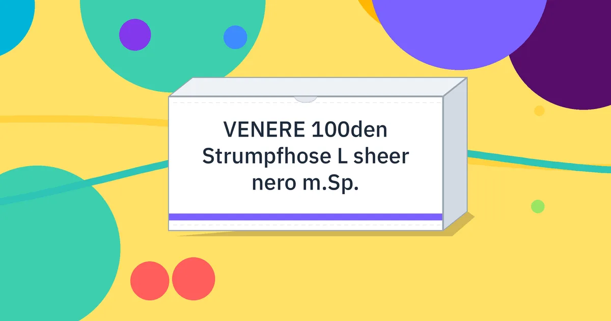 Symbolbild: Packung mit der Aufschrift VENERE 100den Strumpfhose L sheer nero m.Sp. (PZN 16170879) – Verfügbarkeit und Bezug in Apotheken in Frankfurt am Main