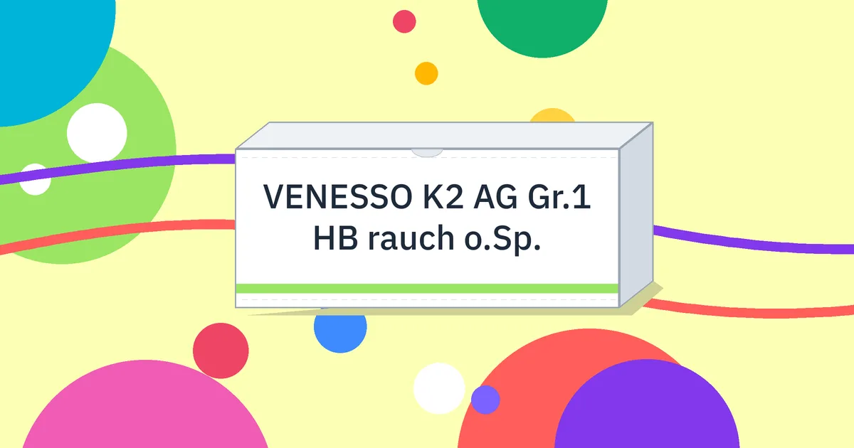 Symbolbild: Packung mit der Aufschrift VENESSO K2 AG Gr.1 HB rauch o.Sp. (PZN 03264716) – Verfügbarkeit und Bezug in Apotheken in Frankfurt am Main