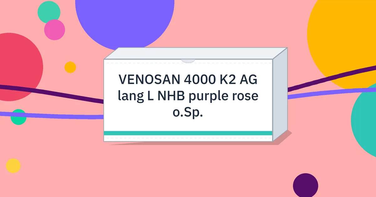 Symbolbild: Packung mit der Aufschrift VENOSAN 4000 K2 AG lang L NHB purple rose o.Sp. (PZN 18847961) – Verfügbarkeit und Bezug in Apotheken in Frankfurt am Main