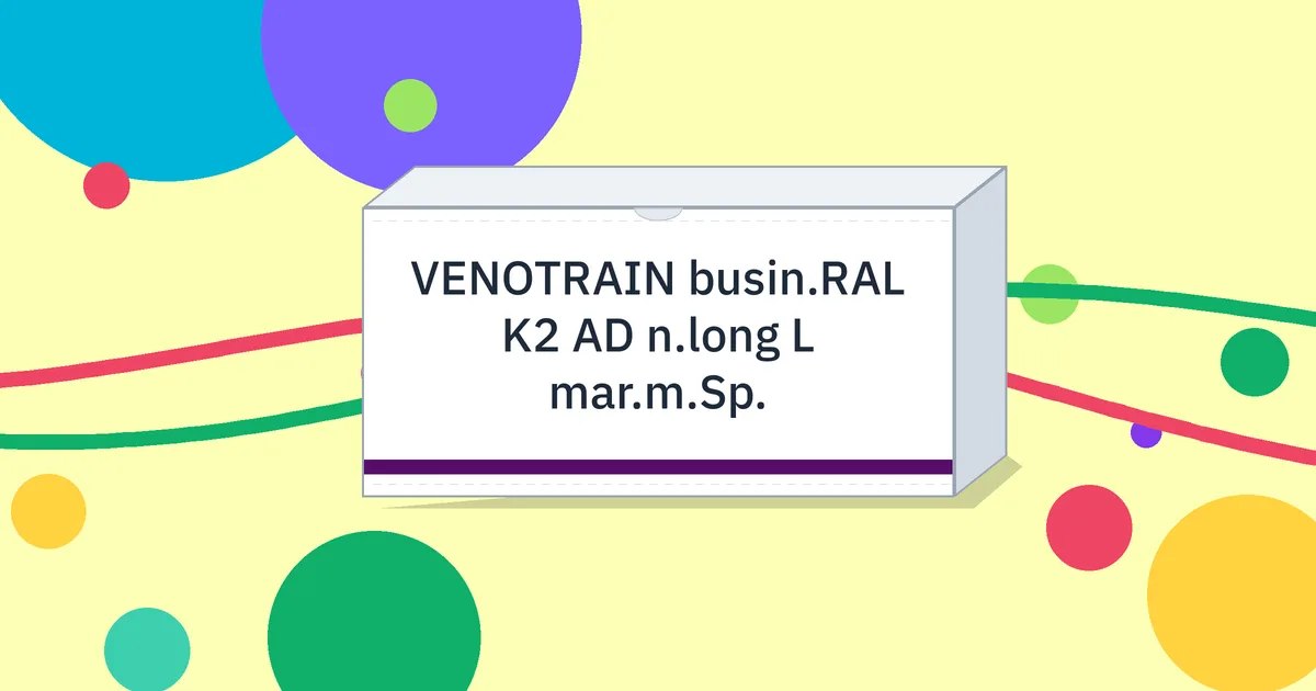 Symbolbild: Packung mit der Aufschrift VENOTRAIN busin.RAL K2 AD n.long L mar.m.Sp. (PZN 06949219) – Verfügbarkeit und Bezug in Apotheken in Frankfurt am Main