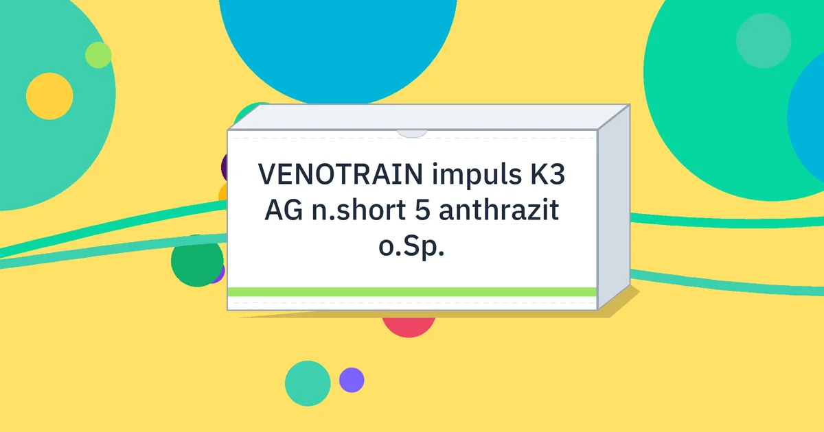 Symbolbild: Packung mit der Aufschrift VENOTRAIN impuls K3 AG n.short 5 anthrazit o.Sp. (PZN 15213753) – Verfügbarkeit und Bezug in Apotheken in Frankfurt am Main