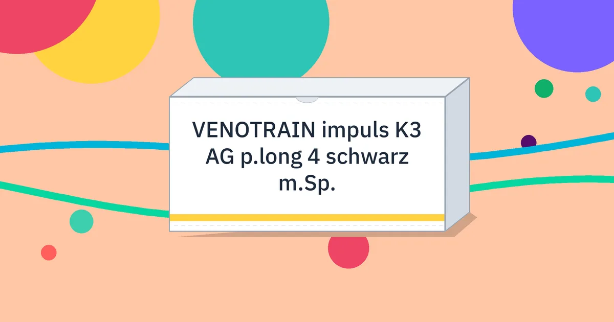 Symbolbild: Packung mit der Aufschrift VENOTRAIN impuls K3 AG p.long 4 schwarz m.Sp. (PZN 00499620) – Verfügbarkeit und Bezug in Apotheken in Frankfurt am Main