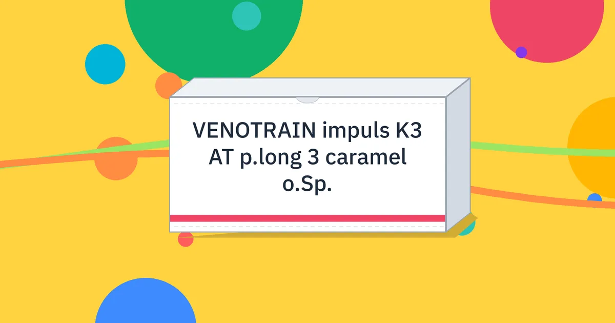 Symbolbild: Packung mit der Aufschrift VENOTRAIN impuls K3 AT p.long 3 caramel o.Sp. (PZN 19355390) – Verfügbarkeit und Bezug in Apotheken in Frankfurt am Main