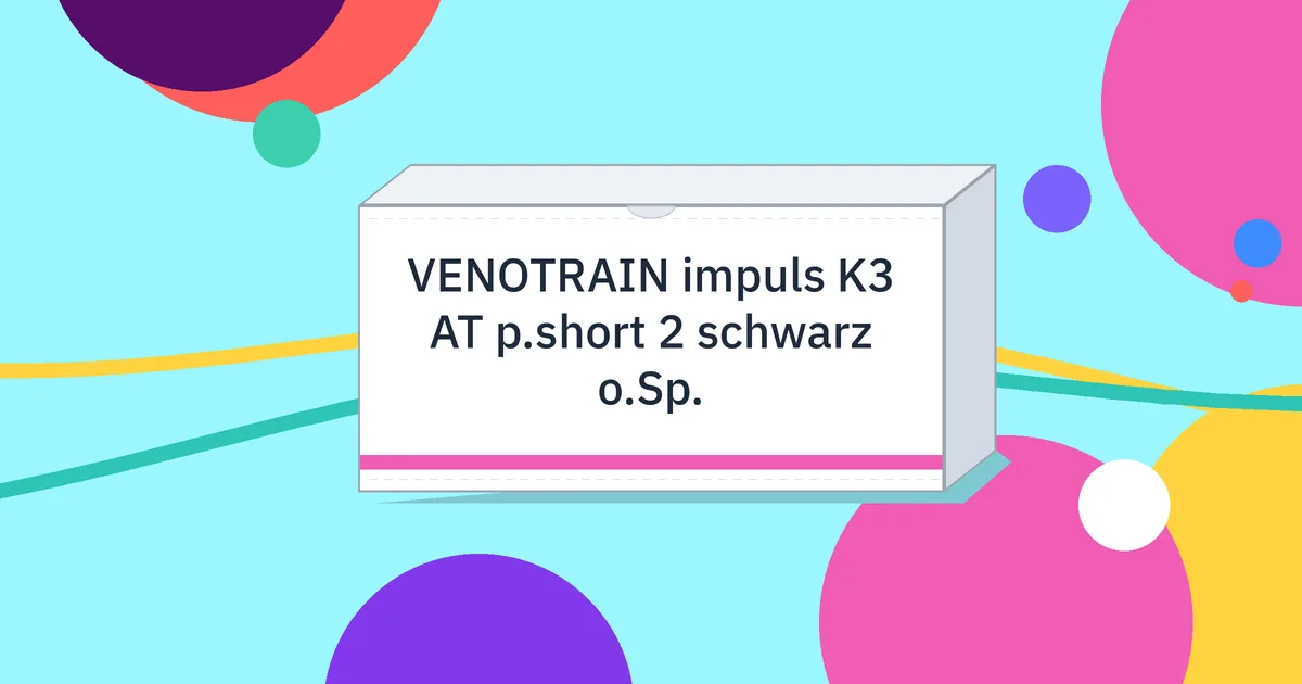 Symbolbild: Packung mit der Aufschrift VENOTRAIN impuls K3 AT p.short 2 schwarz o.Sp. (PZN 19356544) – Verfügbarkeit und Bezug in Apotheken in Frankfurt am Main