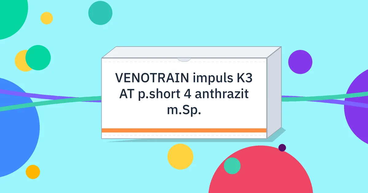 Symbolbild: Packung mit der Aufschrift VENOTRAIN impuls K3 AT p.short 4 anthrazit m.Sp. (PZN 19356857) – Verfügbarkeit und Bezug in Apotheken in Frankfurt am Main