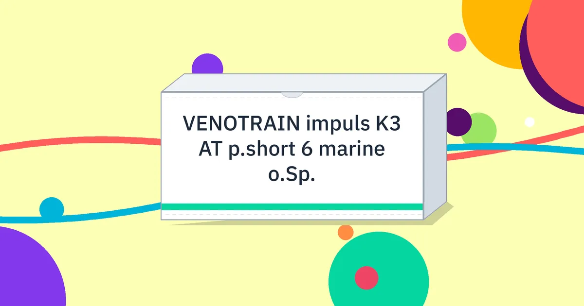 Symbolbild: Packung mit der Aufschrift VENOTRAIN impuls K3 AT p.short 6 marine o.Sp. (PZN 19355987) – Verfügbarkeit und Bezug in Apotheken in Frankfurt am Main