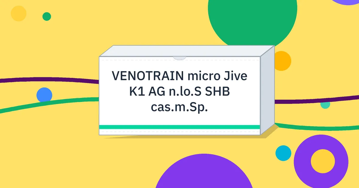 Symbolbild: Packung mit der Aufschrift VENOTRAIN micro Jive K1 AG n.lo.S SHB cas.m.Sp. (PZN 20767040) – Verfügbarkeit und Bezug in Apotheken in Frankfurt am Main