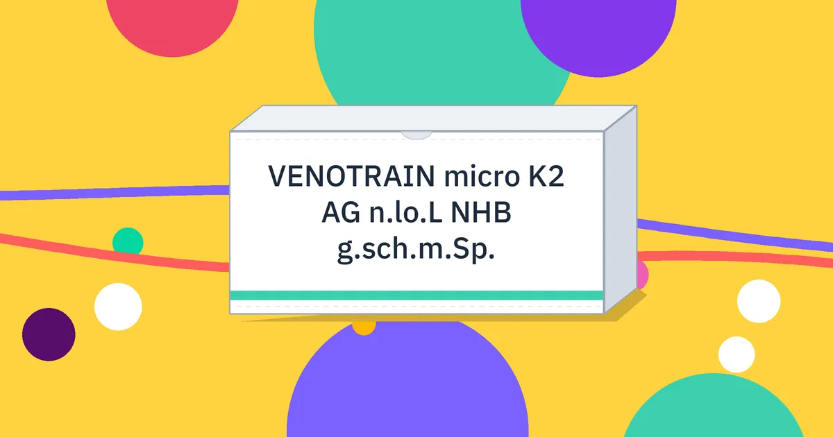 Symbolbild: Packung mit der Aufschrift VENOTRAIN micro K2 AG n.lo.L NHB g.sch.m.Sp. (PZN 06050097) – Verfügbarkeit und Bezug in Apotheken in Frankfurt am Main