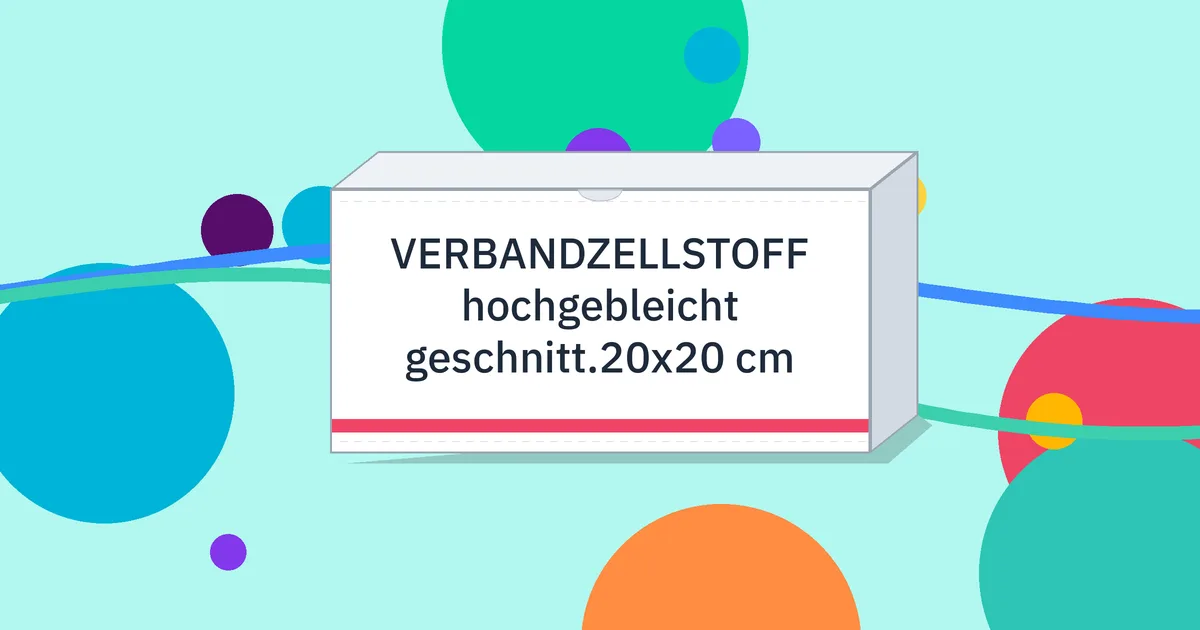 Symbolbild: Packung mit der Aufschrift VERBANDZELLSTOFF hochgebleicht geschnitt.20x20 cm (PZN 08725228) – Verfügbarkeit und Bezug in Apotheken in Frankfurt am Main